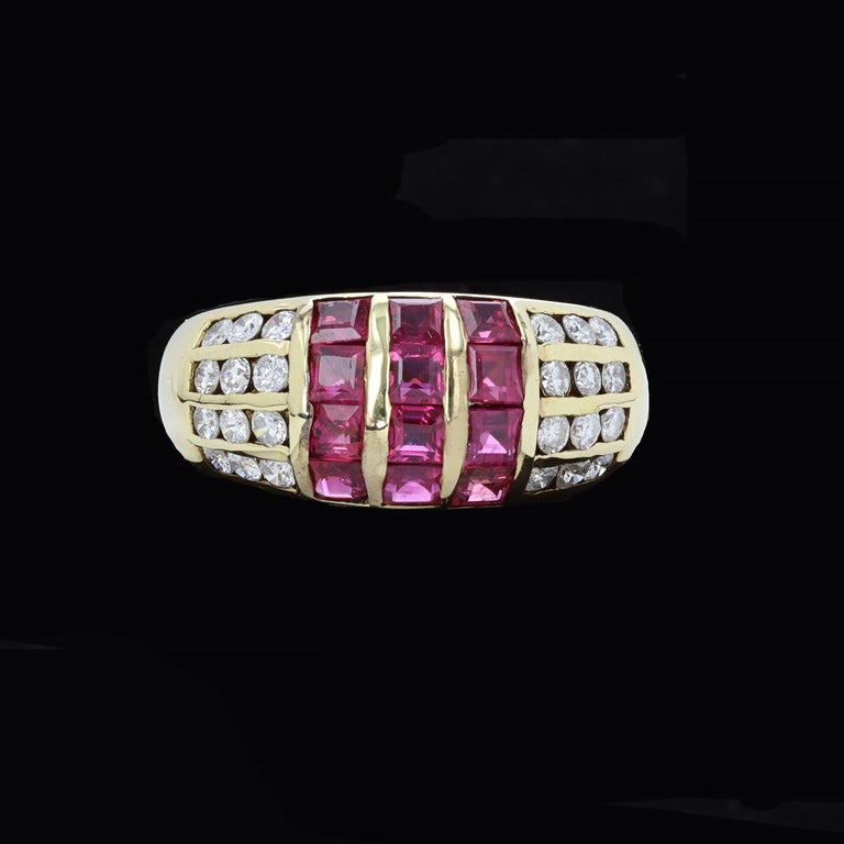 Geometric Ruby and Diamond Ring For Sale at 1stDibs