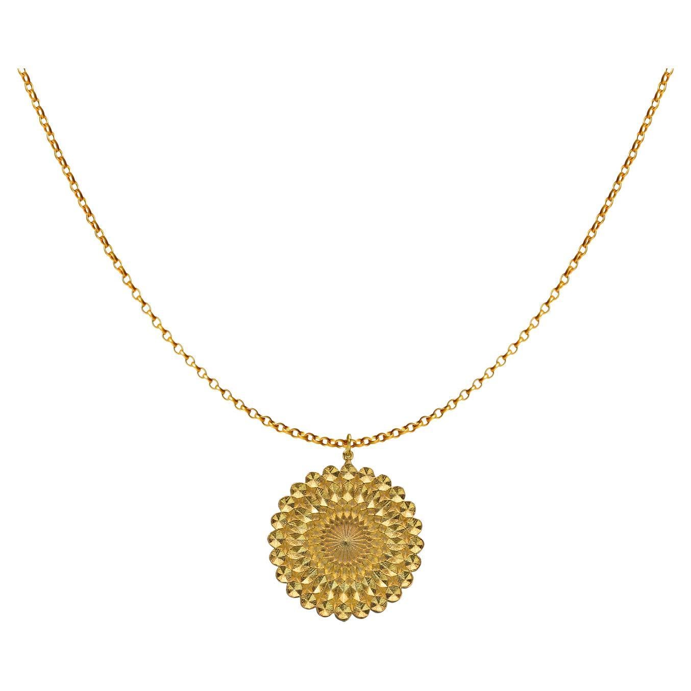 Aztec Sun Pendant in 18k Gold with Granate and 8 Sapphires For Sale at ...