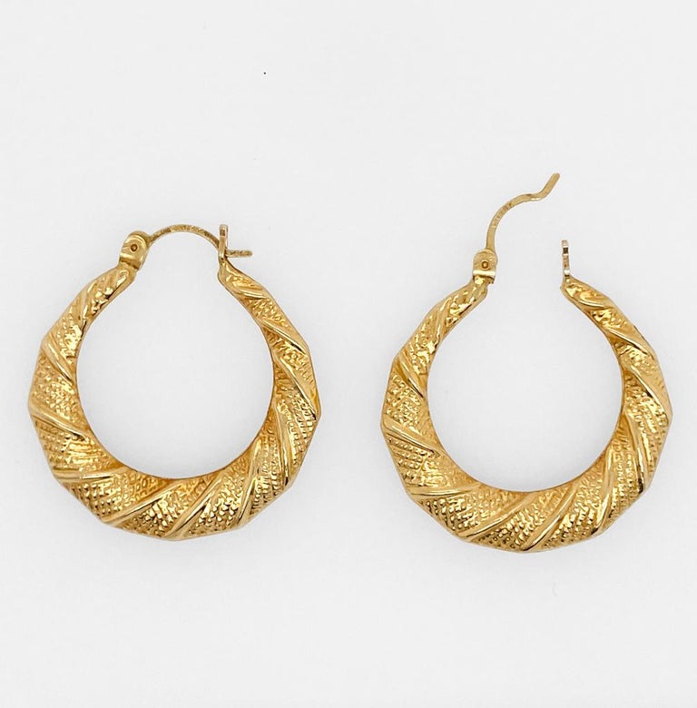 Geometric Textured Hoops in 14K Yellow Gold, 1 inch diameter ...