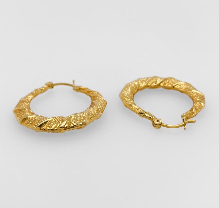Geometric Textured Hoops in 14K Yellow Gold, 1 inch diameter ...