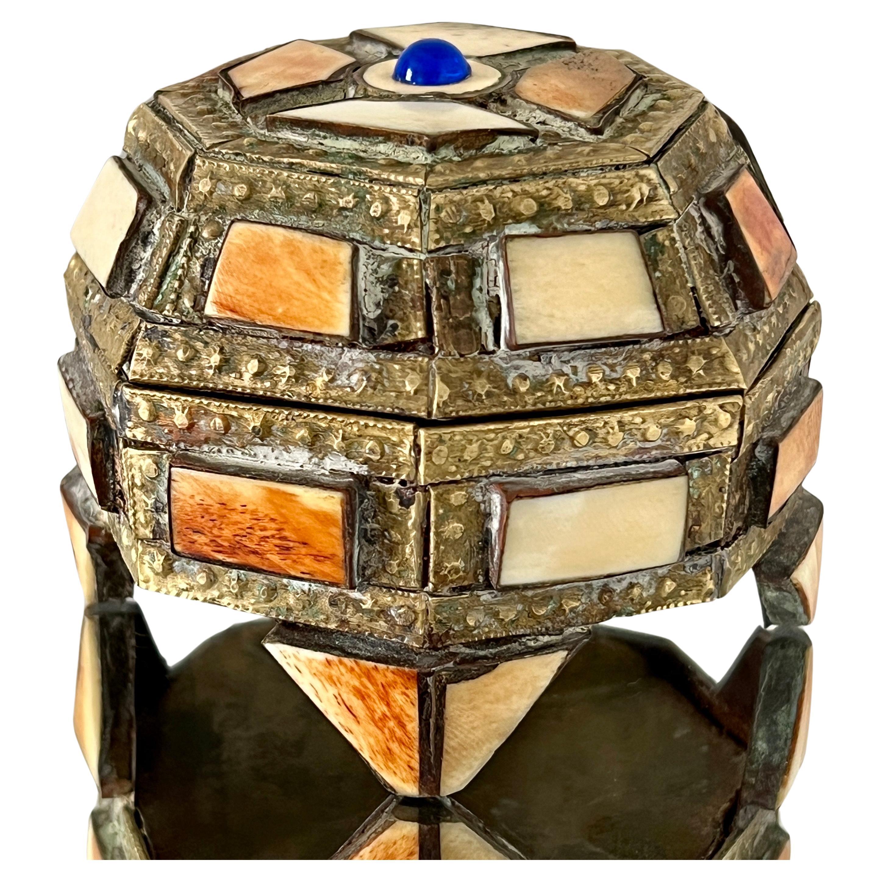Geometric Trinket Box in Brass with Bone Inlay, Handcrafted in Morocco ...