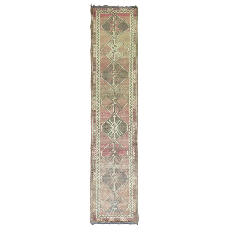 Geometric Turkish Pink Brown Runner For Sale at 1stDibs