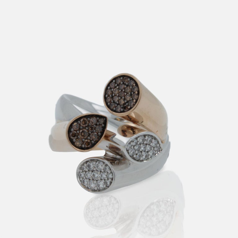 Diamond Pave Cluster Shape Mountain Peaks Unique 18 Karat Rose White Gold Ring For Sale at 1stDibs