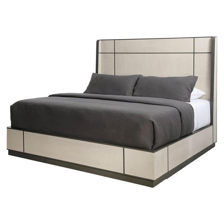 Geometric Upholstered and Inlaid King Bed For Sale at 1stDibs