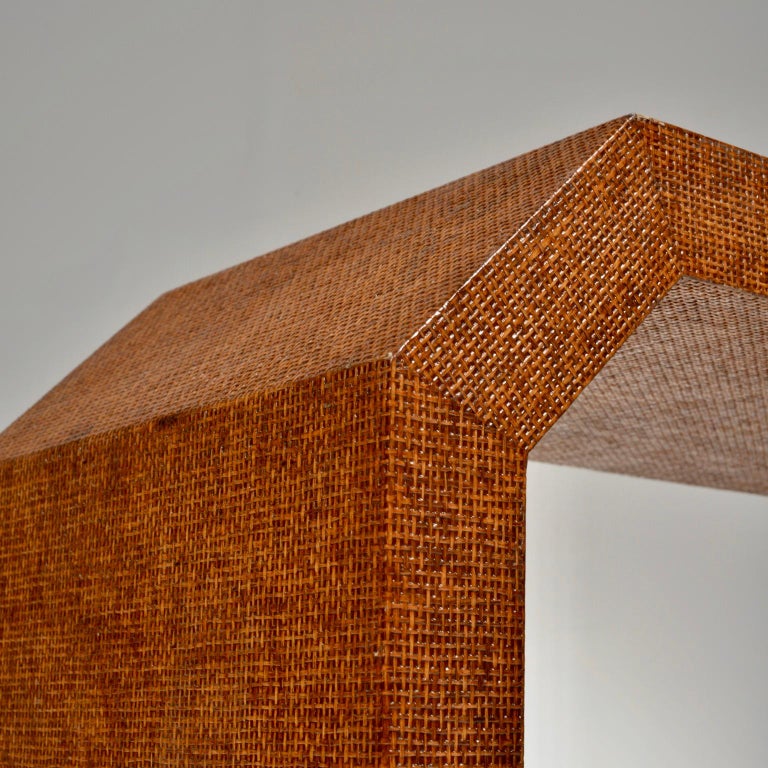 Geometric Waterfall Console Table with Woven Rattan Veneer at 1stDibs