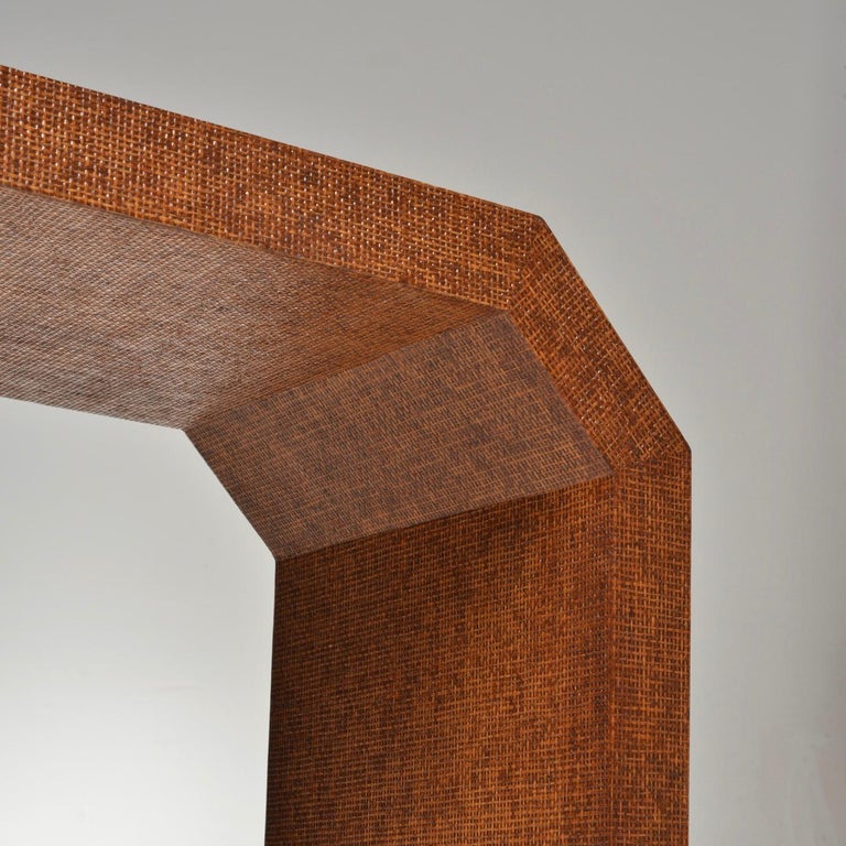Geometric Waterfall Console Table with Woven Rattan Veneer at 1stDibs