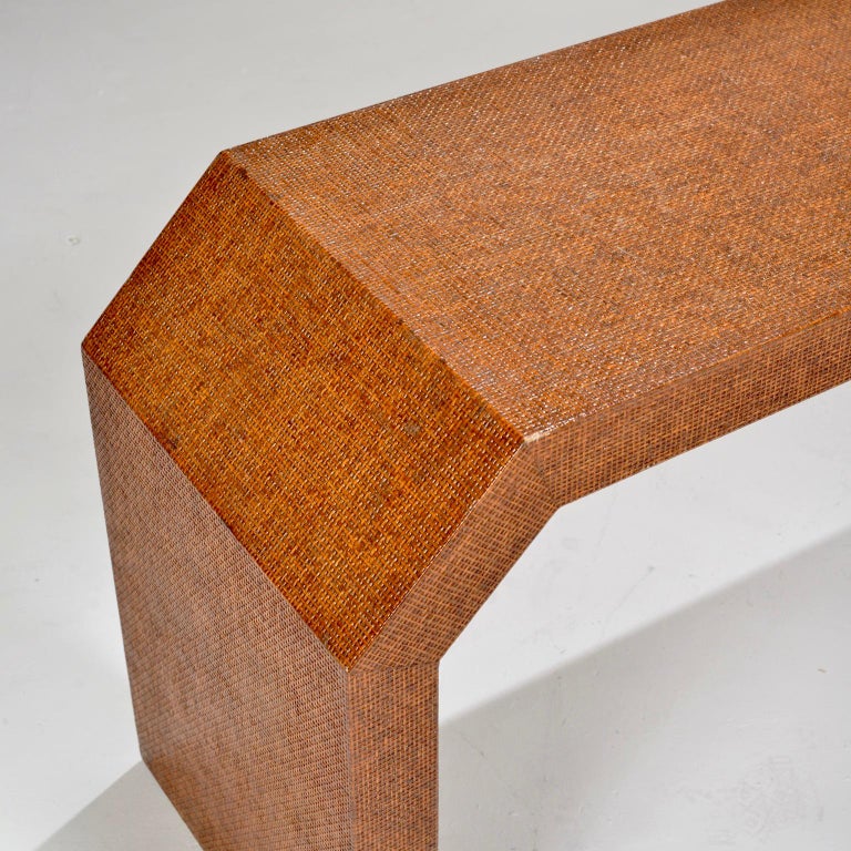 Geometric Waterfall Console Table with Woven Rattan Veneer at 1stDibs