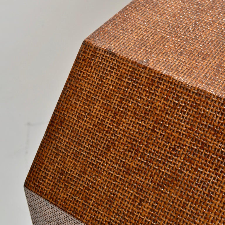 Geometric Waterfall Console Table with Woven Rattan Veneer at 1stDibs