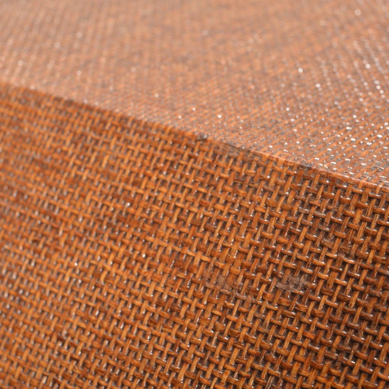 Geometric Waterfall Console Table with Woven Rattan Veneer at 1stDibs