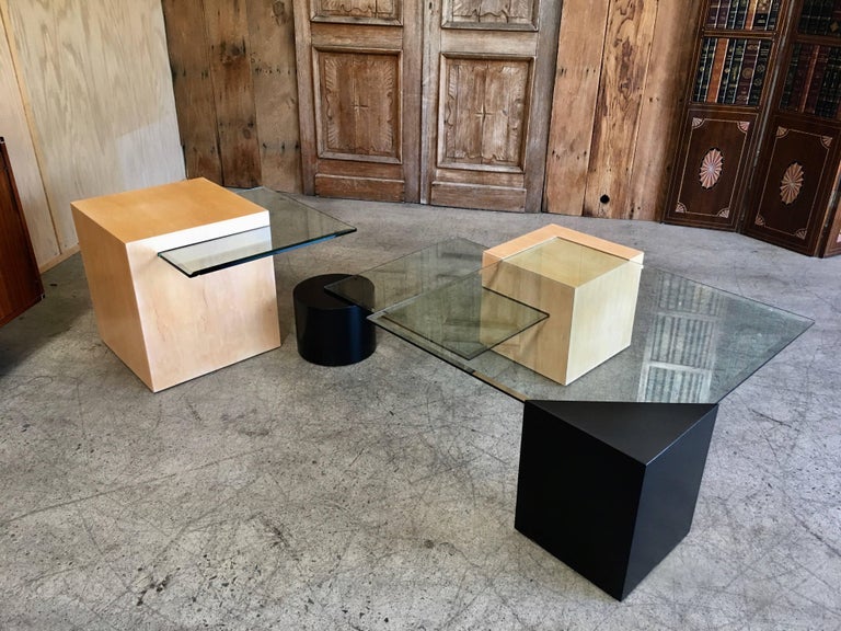 Geometric wood and Glass Multi-Level Coffee Table at 1stDibs