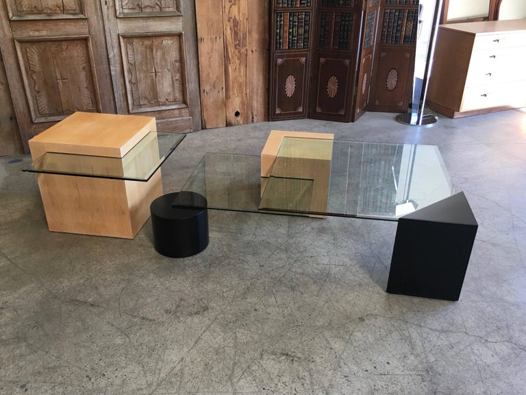 Geometric wood and Glass Multi-Level Coffee Table at 1stDibs