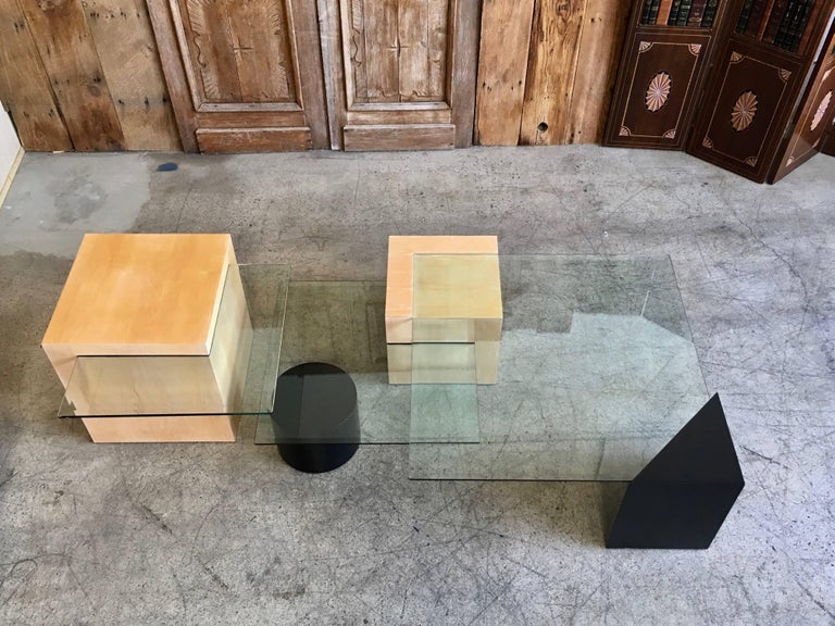 Geometric wood and Glass Multi-Level Coffee Table at 1stDibs