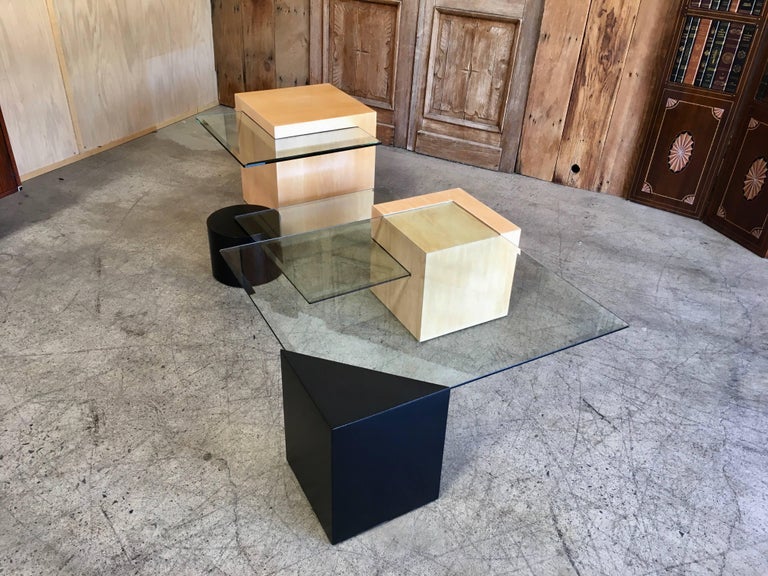 Geometric wood and Glass Multi-Level Coffee Table at 1stDibs