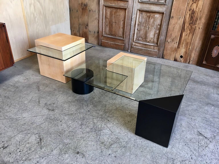 Geometric wood and Glass Multi-Level Coffee Table at 1stDibs