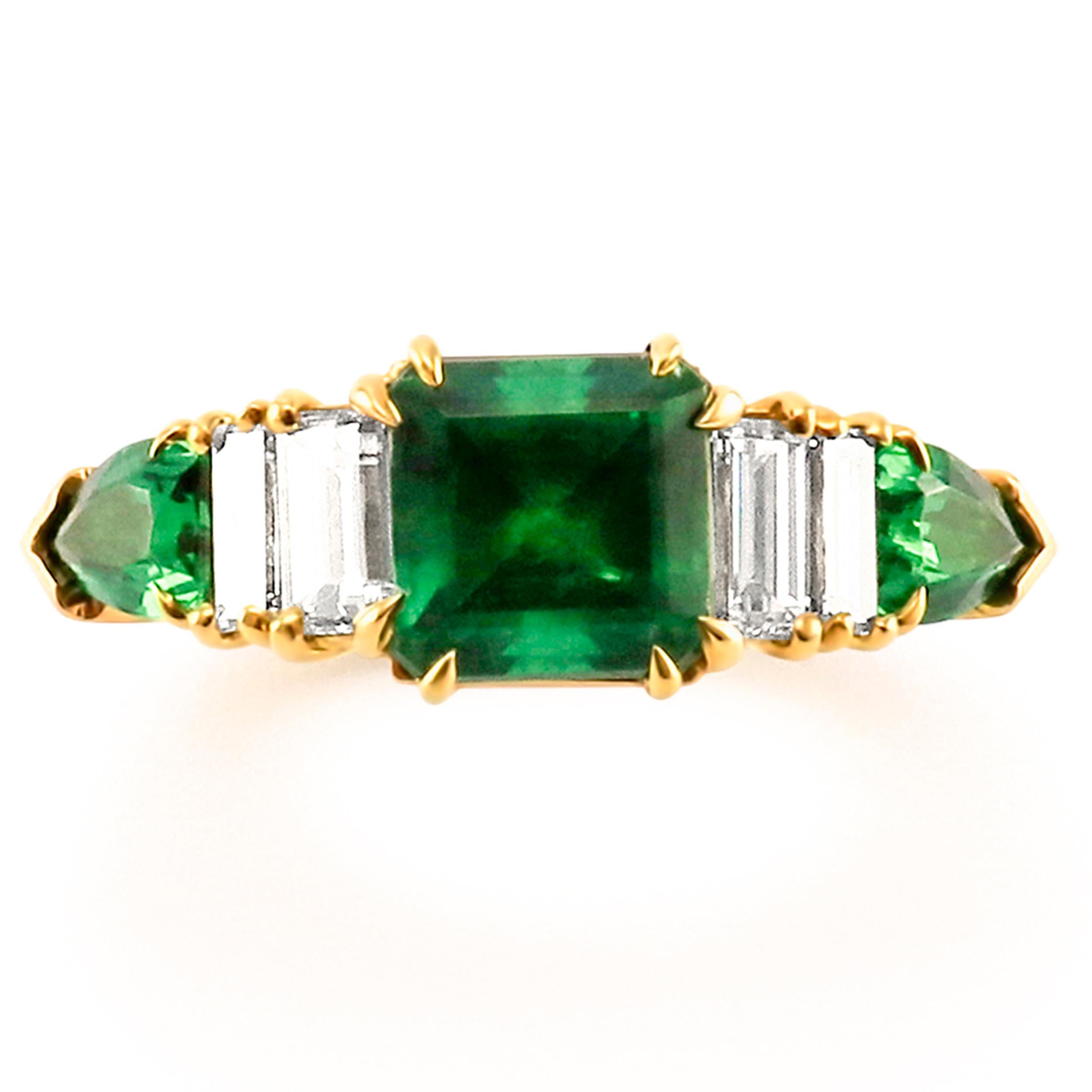 Antique Emerald Diamond Gold Ring For Sale at 1stDibs
