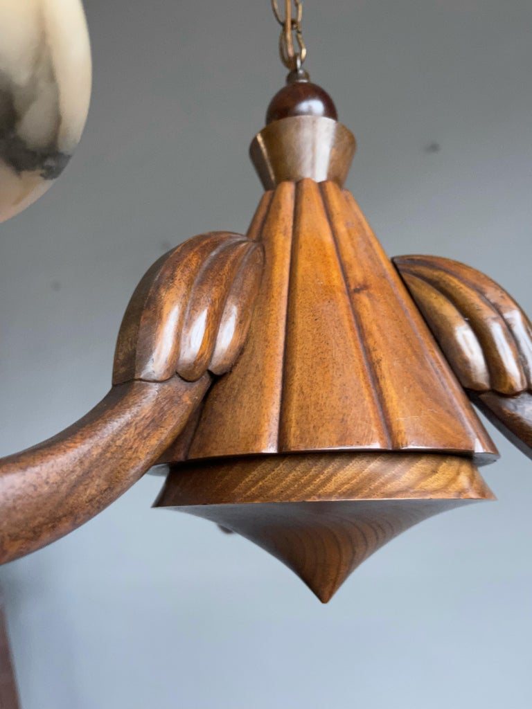 Geometrically Pure Art Deco Design Nutwood and Alabaster Pendant ...