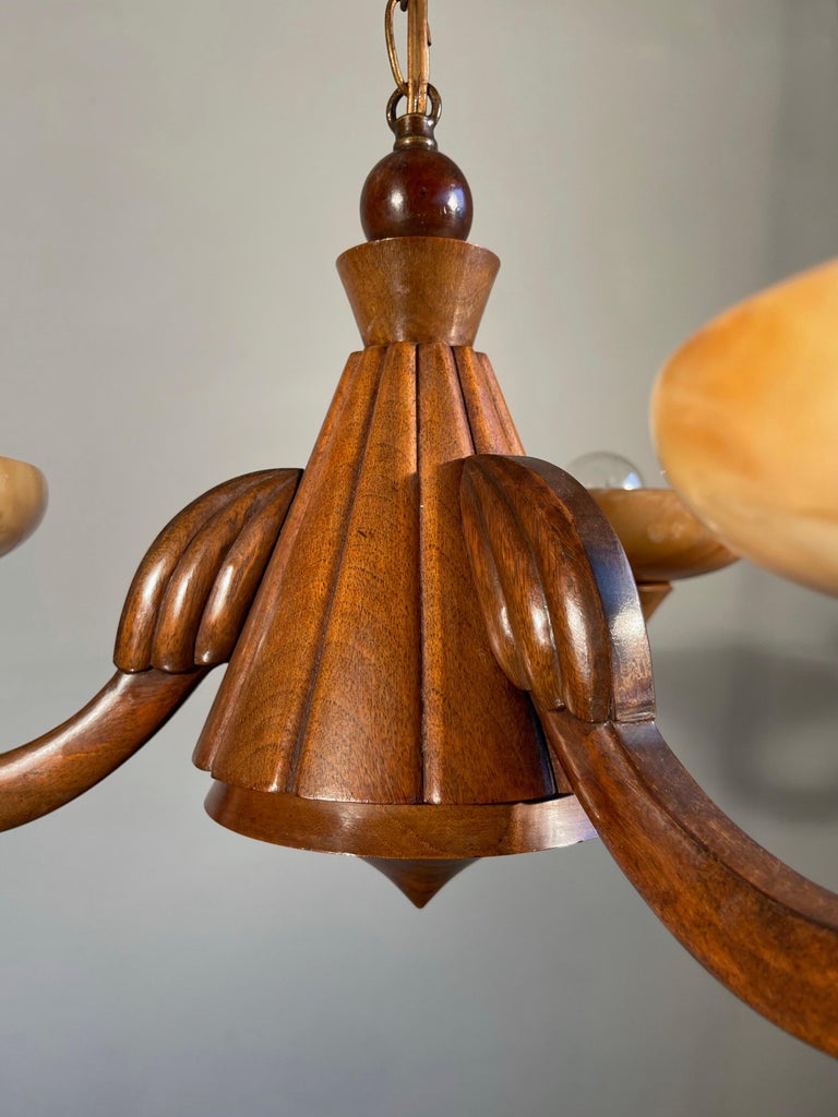 Geometrically Pure Art Deco Design Nutwood and Alabaster Pendant ...