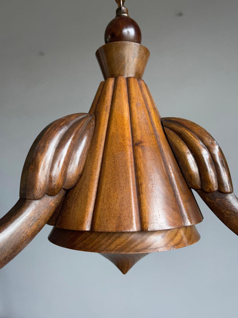 Geometrically Pure Art Deco Design Nutwood and Alabaster Pendant ...