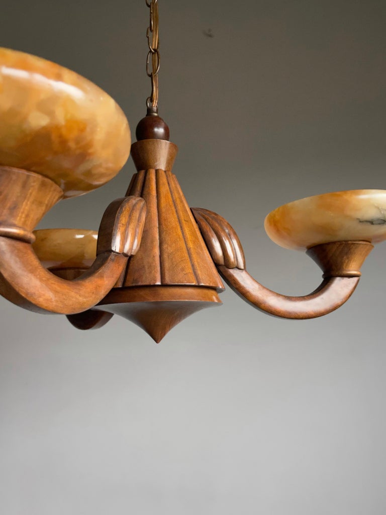 Geometrically Pure Art Deco Design Nutwood and Alabaster Pendant ...