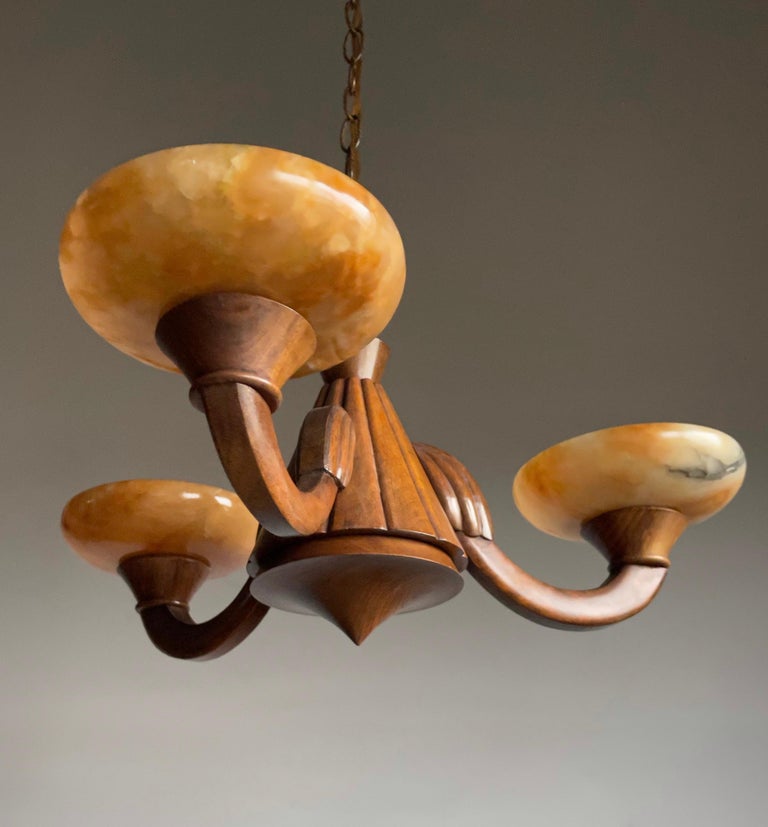 Geometrically Pure Art Deco Design Nutwood and Alabaster Pendant ...