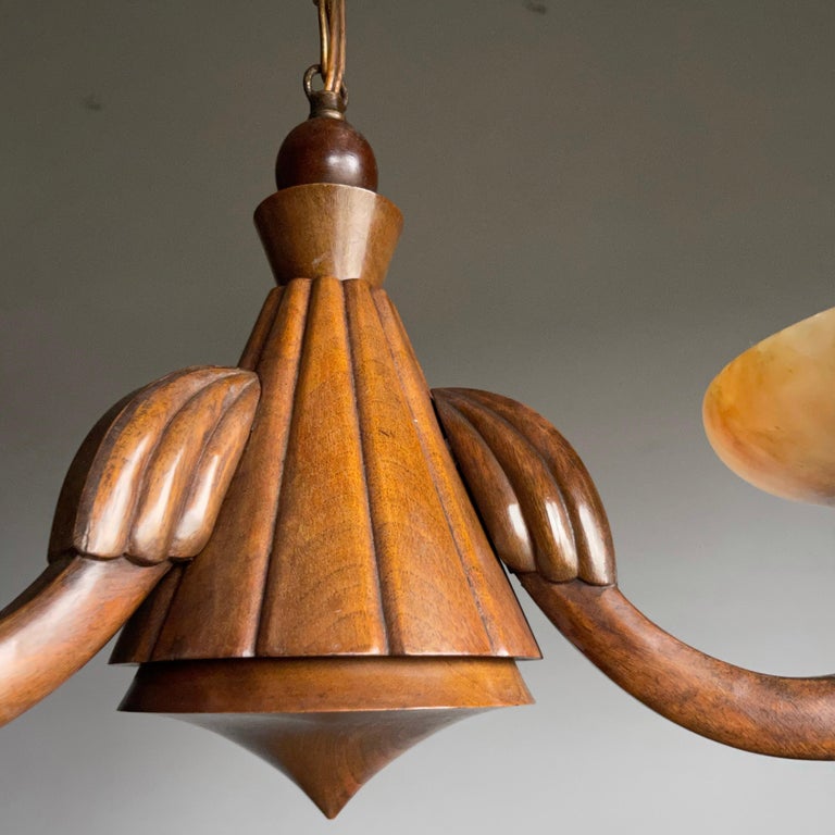 Geometrically Pure Art Deco Design Nutwood and Alabaster Pendant ...