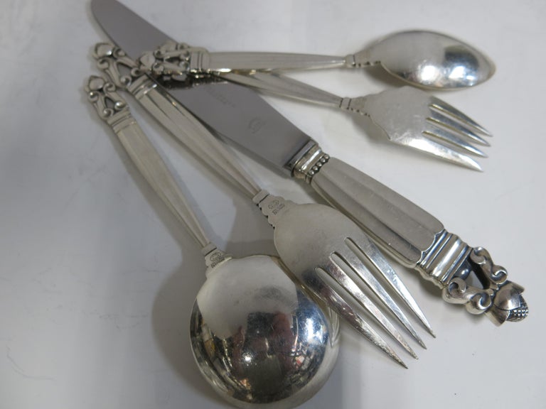 Georg Jensen, Acorn Pattern, Sterling Silver Set for 12 People, 60 Piece Set For Sale at 1stDibs