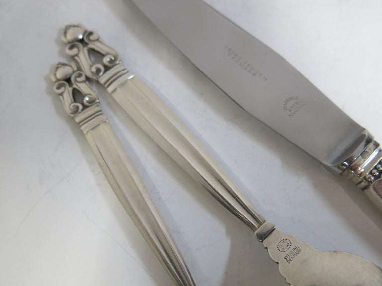 Georg Jensen, Acorn Pattern, Sterling Silver Set for 12 People, 60 Piece Set For Sale at 1stDibs