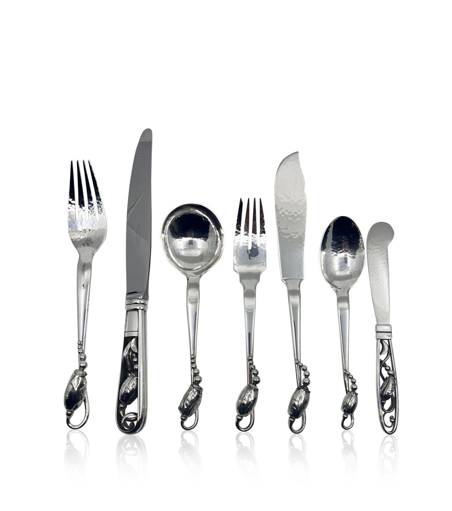 Georg Jensen Blossom Sterling Silverware Set for 12 For Sale at 1stDibs