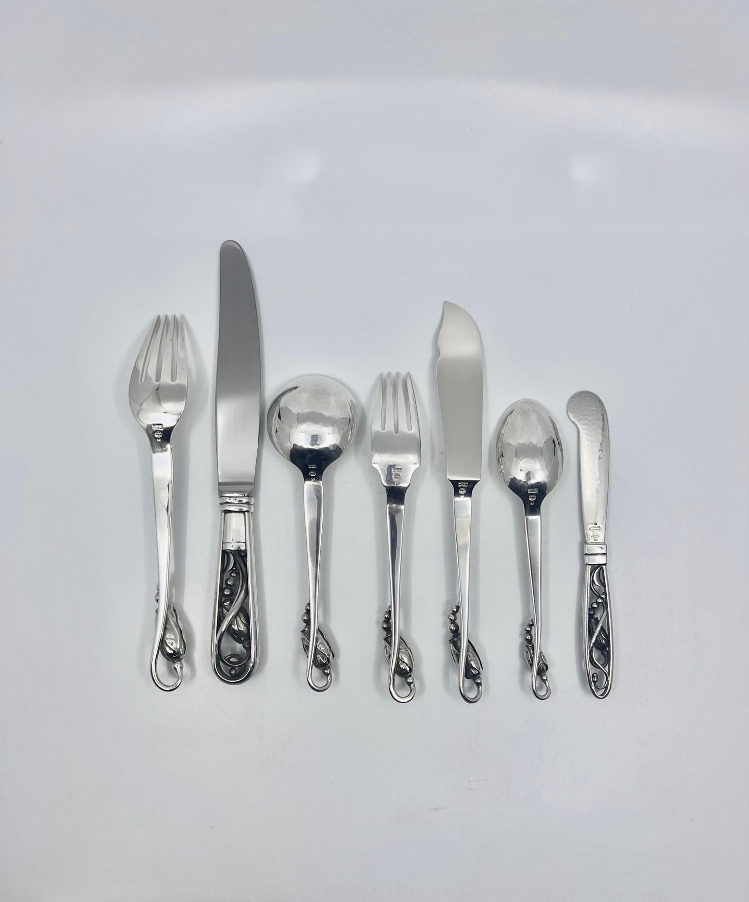 Georg Jensen Blossom Sterling Silverware Set for 12 For Sale at 1stDibs