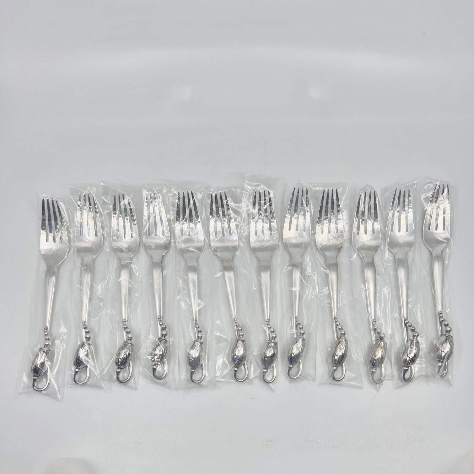 Georg Jensen Blossom Sterling Silverware Set for 12 For Sale at 1stDibs