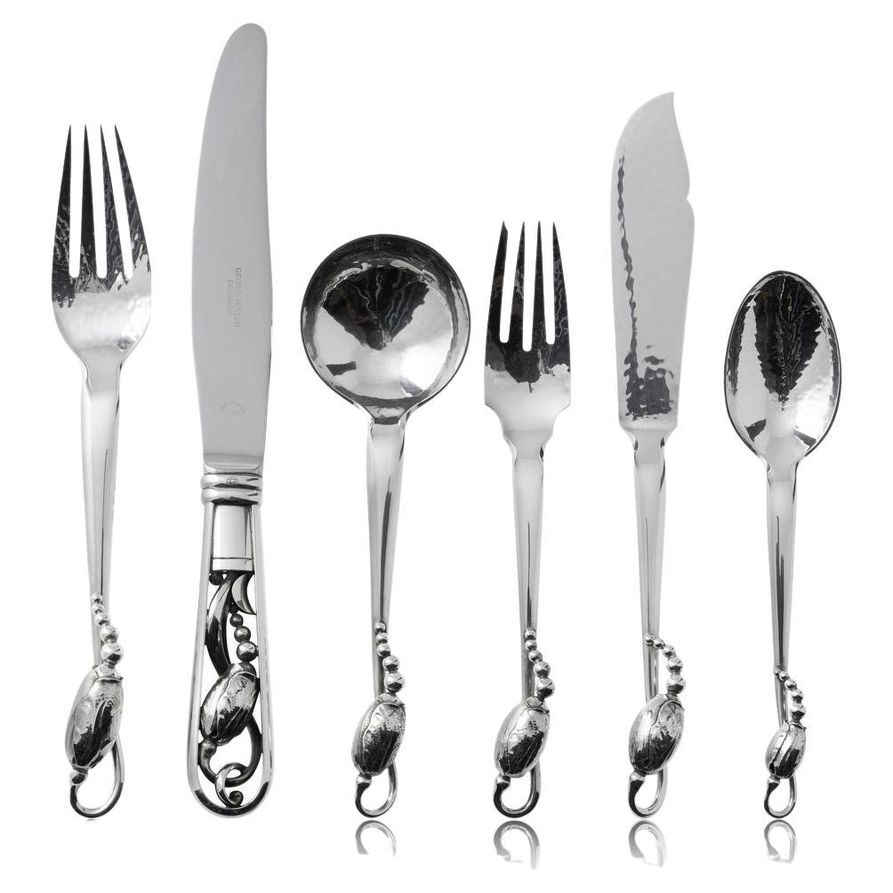 Georg Jensen Blossom Sterling Silverware Set for 12 For Sale at 1stDibs