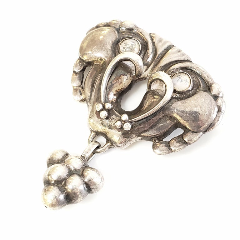 Georg Jensen Denmark 830 Silver and Glass Brooch / Pin #27 For Sale at ...