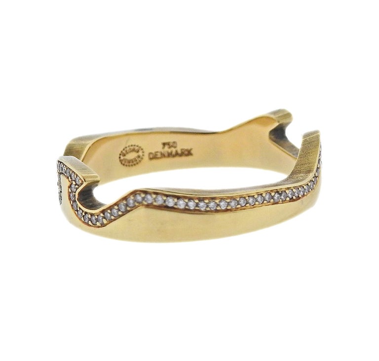 Georg Jensen Fusion Yellow Gold Diamond End Ring #1371 For Sale at 1stDibs
