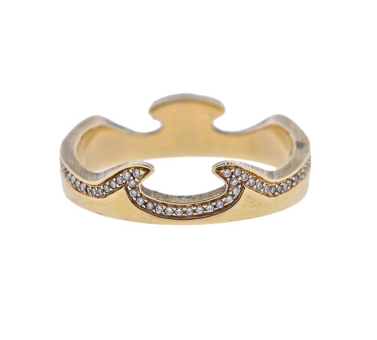 Georg Jensen Fusion Yellow Gold Diamond End Ring #1371 For Sale at 1stDibs
