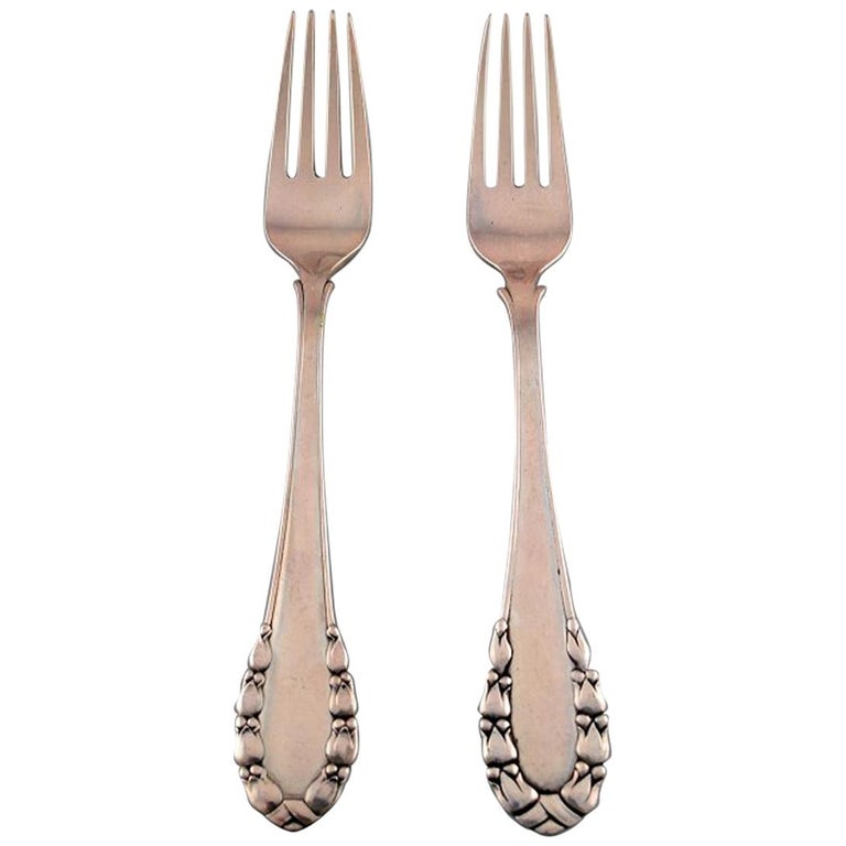 Georg Jensen Lily of the Valley Silver Dinner Fork, Two Pieces For Sale ...