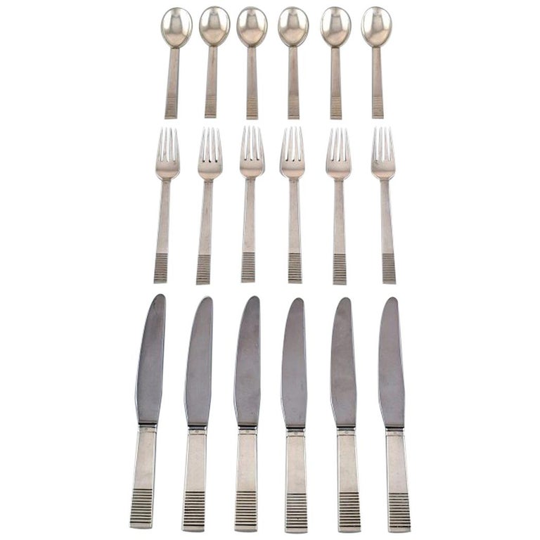 Georg Jensen Parallel, Complete Silver Dinner Service for Six People at 1stDibs
