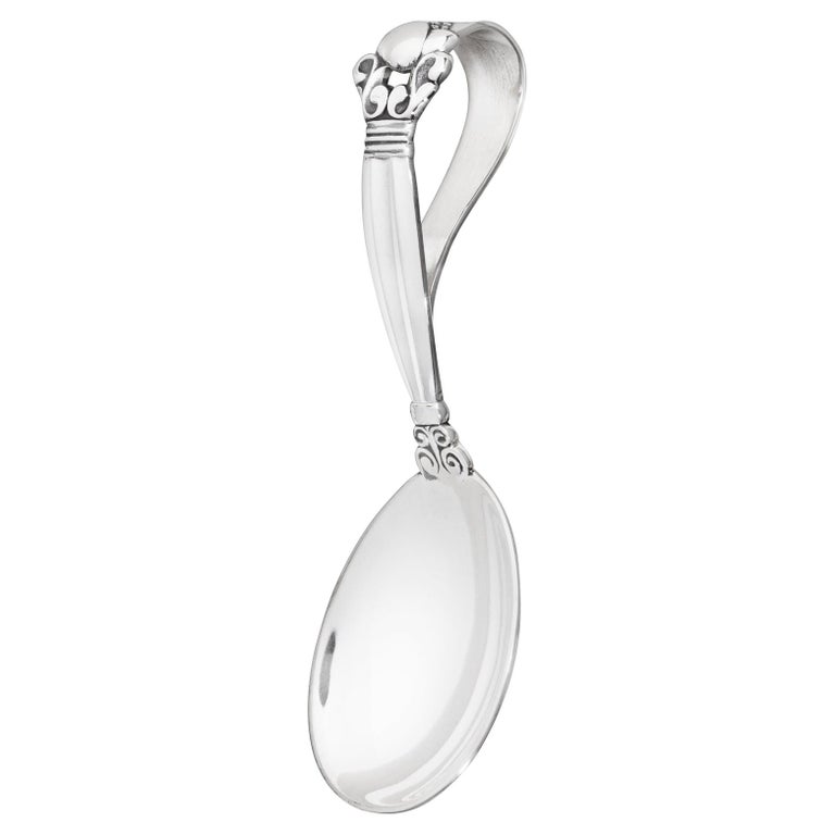 Georg Jensen Sterling Silver Acorn Curved Baby Spoon by Johan Rohde For ...