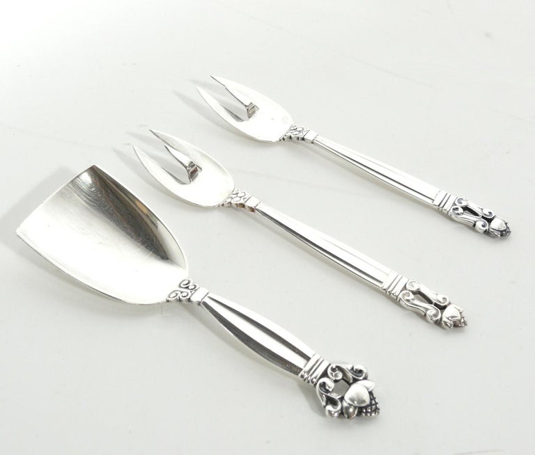 Georg Jensen Sterling Silver Acorn Flatware, Large Set for 12 People ...