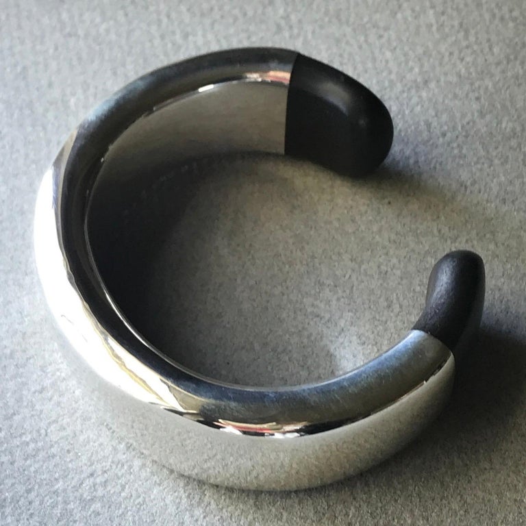 Georg Jensen Sterling Silver and Ebony Wood Bold Cuff Bracelet by Ove ...