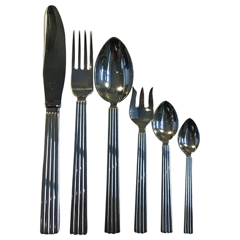 Georg Jensen Sterling Silver Bernadotte Flatware Set 12 People '72 Pcs' For Sale at 1stDibs