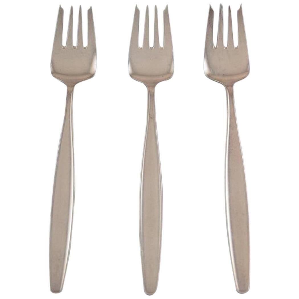 Set of Ten Georg Jensen Sterling Silver Pyramid Small Lunch Forks at ...