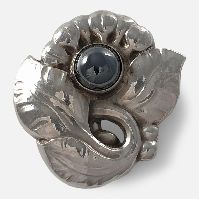 Georg Jensen Sterling Silver Hematite Brooch #71 For Sale at 1stDibs