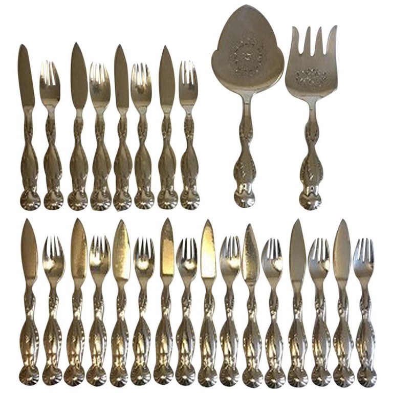 Georg Jensen Sterling Silver Pattern No 55 Fish Service For Sale at 1stDibs