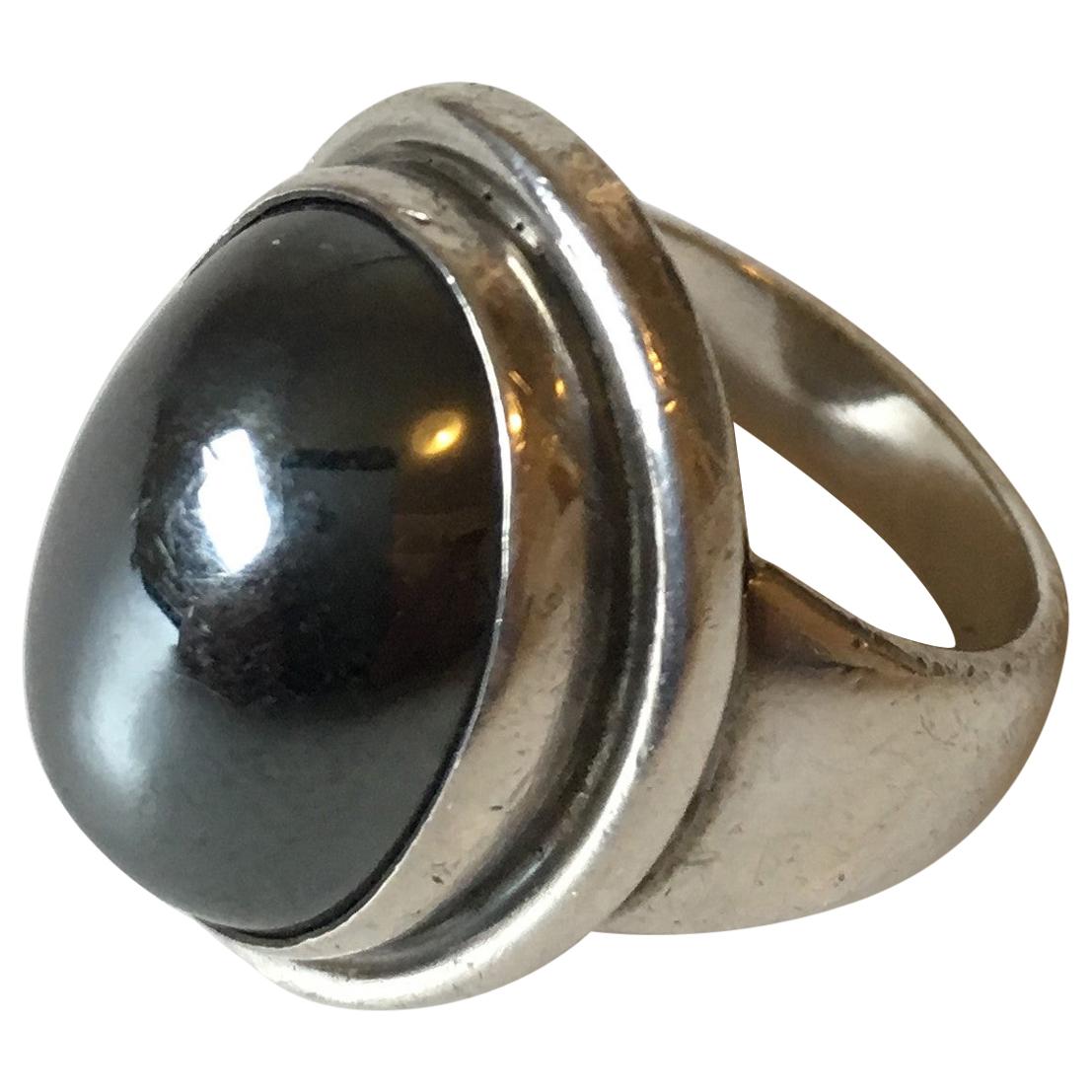 Georg Jensen Sterling Silver Ring No 46A with Green Agate For Sale at ...