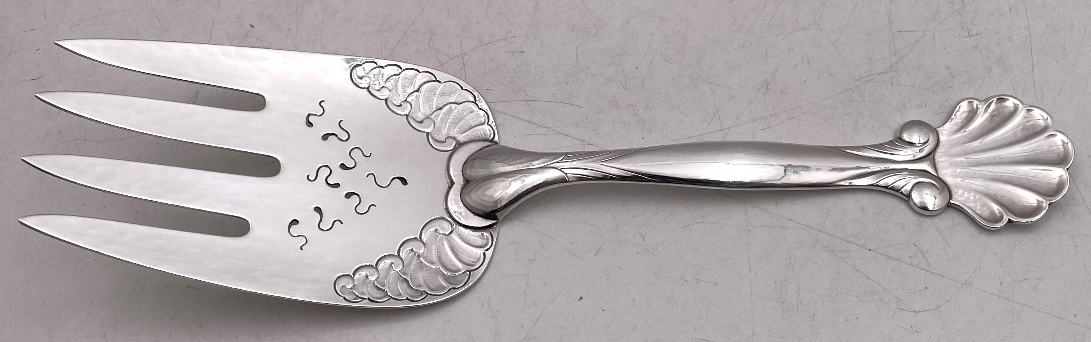 Georg Jensen Sterling Silver Set of 3 Fish Servers in Mathilda Pattern #102 For Sale at 1stDibs