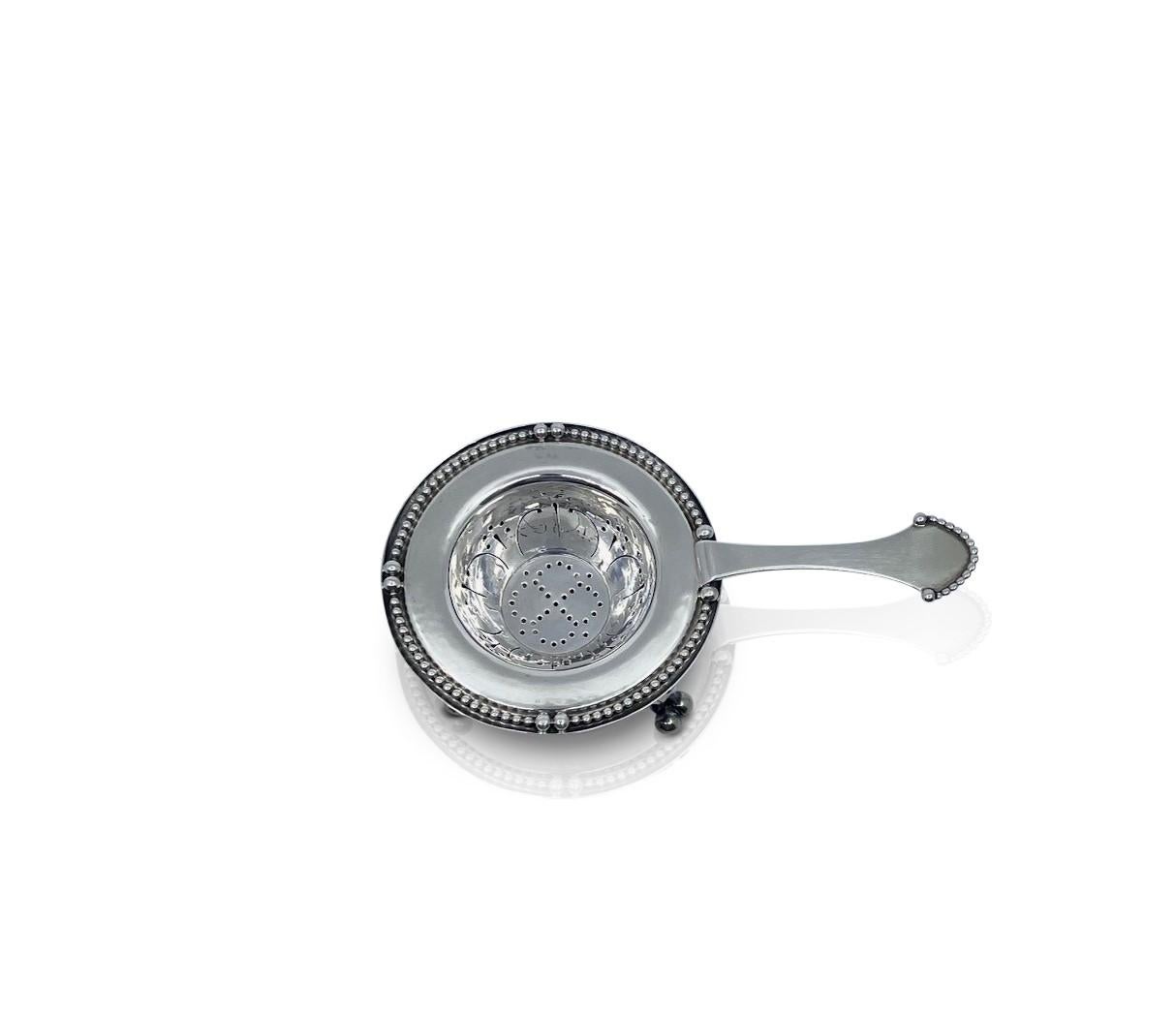 Georg Jensen Sterling Silver Tea Strainer and Base #12 For Sale at 1stDibs