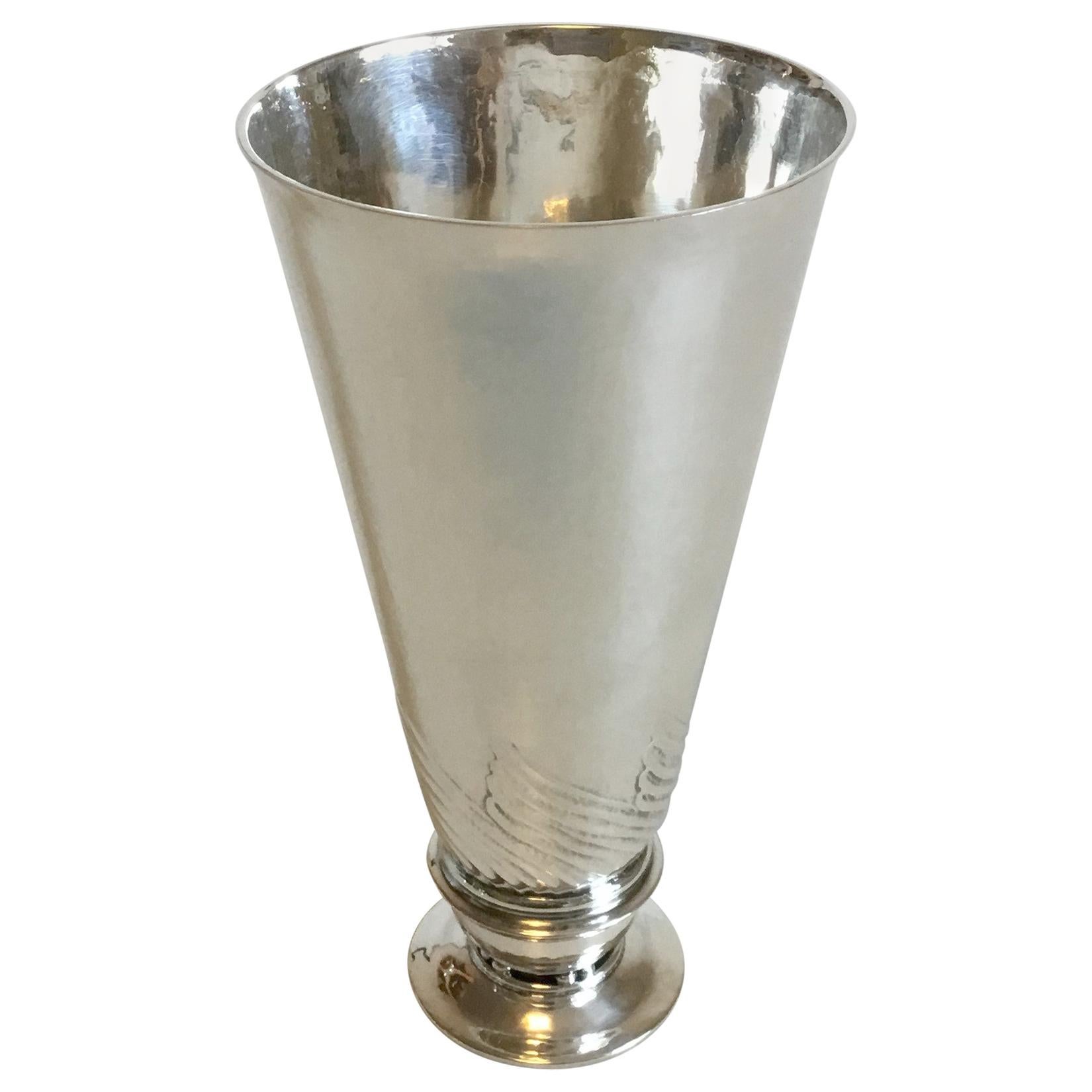 Georg Jensen Sterling Silver Vase No. 116 Ornamented with Four Green ...