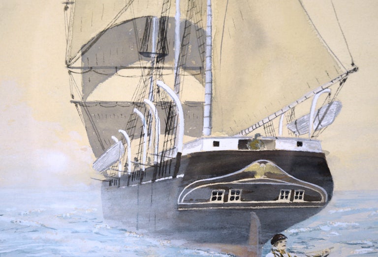 George A. Robbins - Rowing to Shore - Nautical Seascape in Gouache on ...