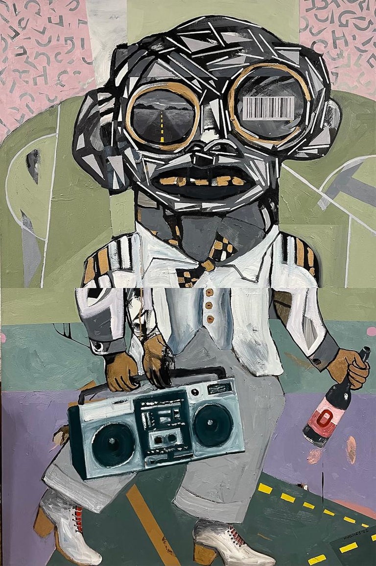 George Afedzi Hughes - "Bulgey with Boombox" Painting, Acrylic, Oil on ...