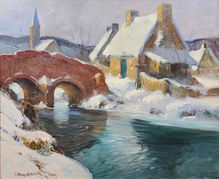 George Ames Aldrich - Normandy (Quimperie) Winter River Impressionist ...